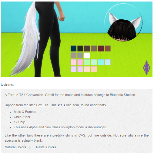 Mod The Sims - This tail or a similar one without the ears.