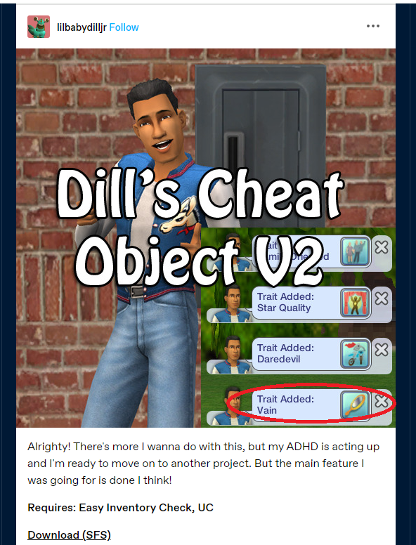 Mod The Sims - Vain Trait (ts2 traits)