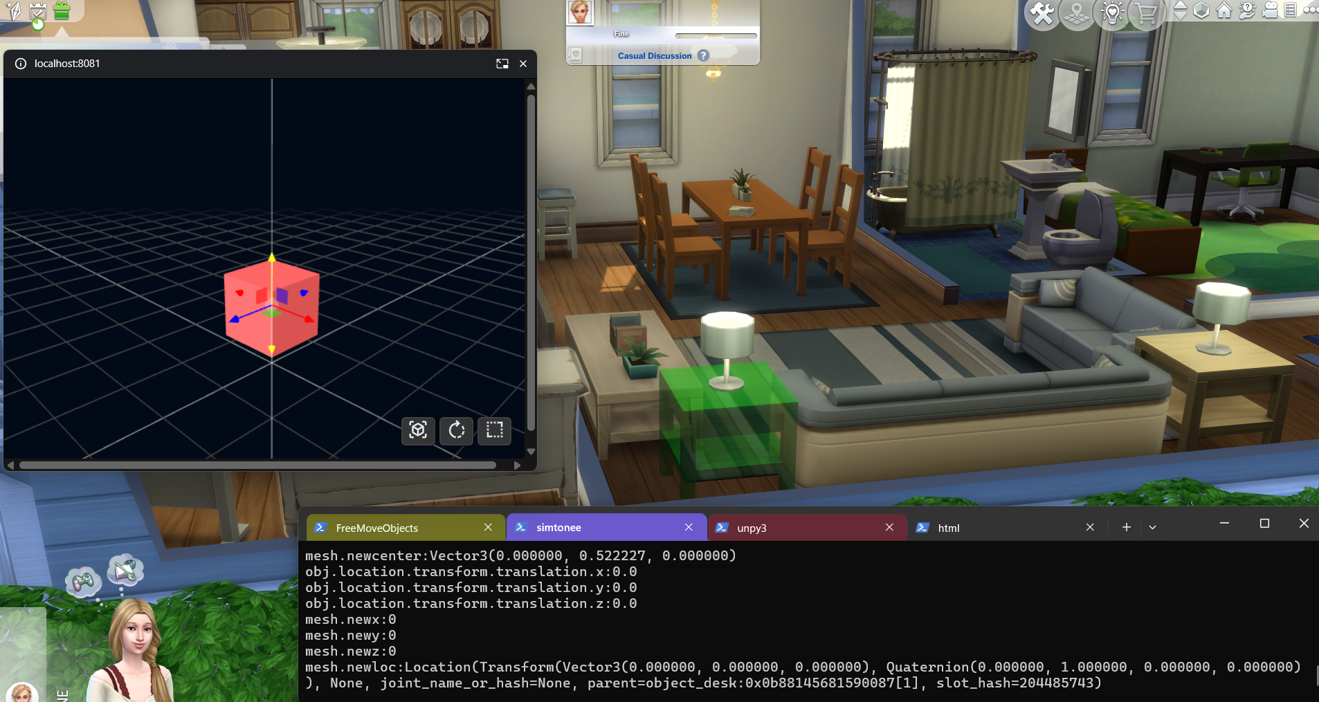Mod The Sims - Change game object location inside socket listen function
