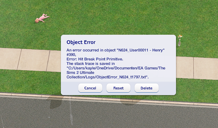Mod The Sims - Error: Hit Break Point Primitive, 1 family is completely invisible and stuck?