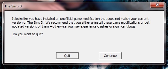 Mod The Sims - Disable Error message