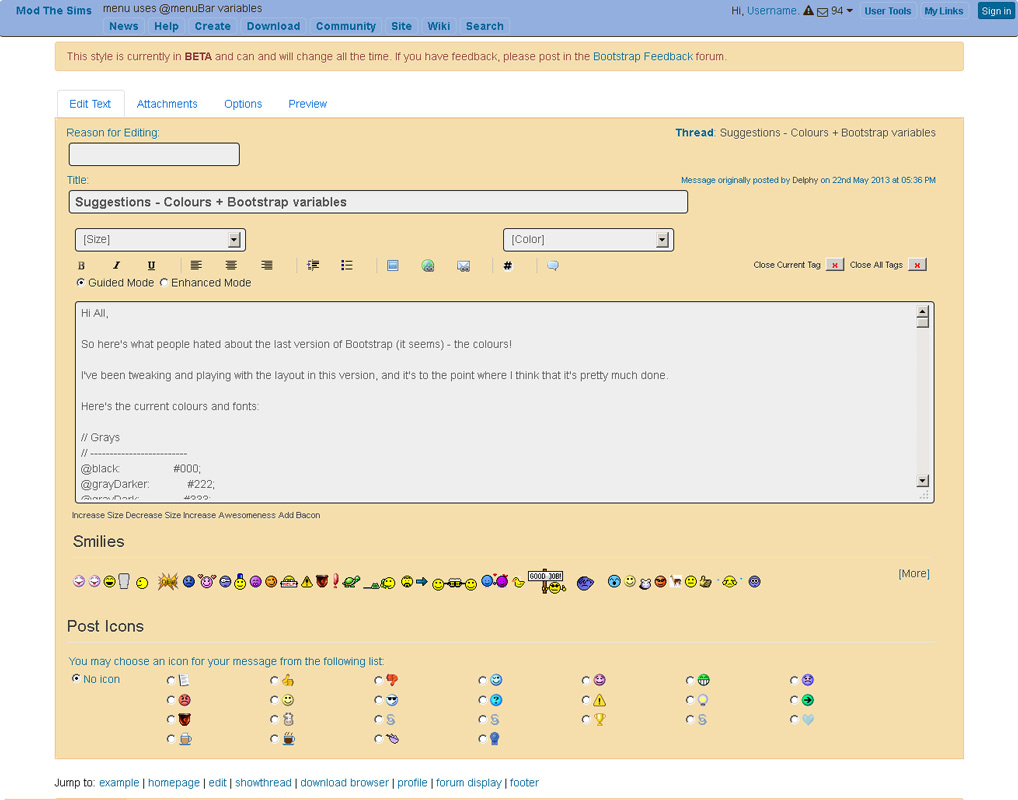 Mod The Sims - Suggestions - Colours + Bootstrap variables