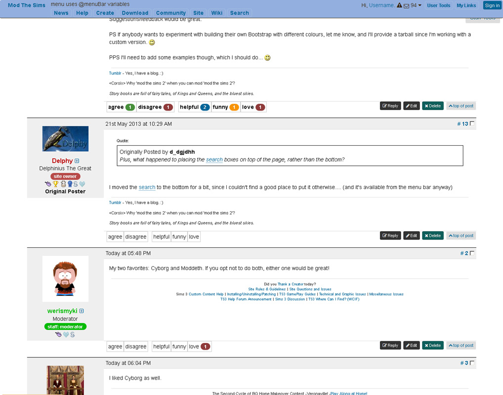 Mod The Sims - Suggestions - Colours + Bootstrap variables