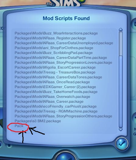 Mod The Sims - "Pack" in the Mods Installed window?
