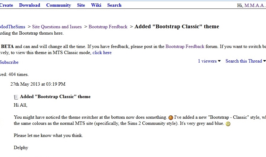 Mod The Sims - Added "Bootstrap Classic" theme