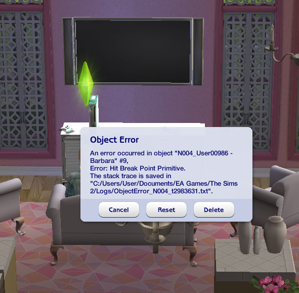 Mod The Sims - What my sim is interacting with - giving an error message.